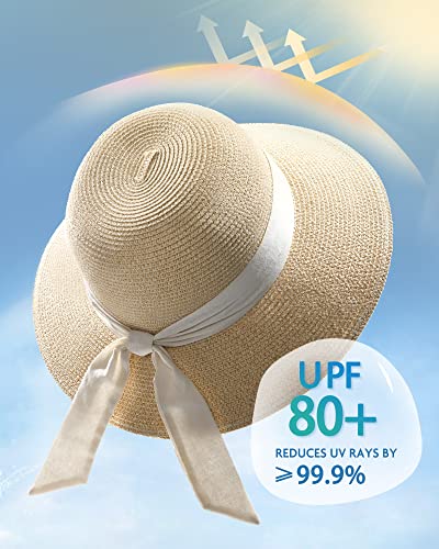 FURTALK Womens Beach Sun Straw Hat UV UPF50 Travel Foldable Brim Summer UV Hat