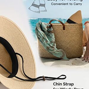 FURTALK Womens Beach Sun Straw Hat UV UPF50 Travel Foldable Brim Summer UV Hat