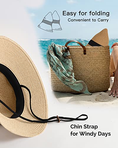 FURTALK Womens Beach Sun Straw Hat UV UPF50 Travel Foldable Brim Summer UV Hat