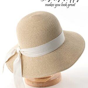 FURTALK Womens Beach Sun Straw Hat UV UPF50 Travel Foldable Brim Summer UV Hat