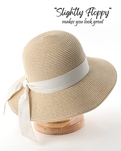 FURTALK Womens Beach Sun Straw Hat UV UPF50 Travel Foldable Brim Summer UV Hat