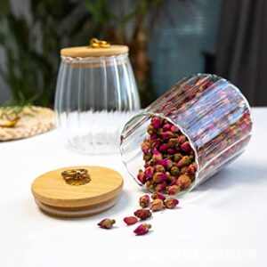 Viovian Glass Coffee Nuts Canister 750ml(25FL OZ) Glass Jars with Bamboo Lids Glass Candy Jars with Lids Petal Decorative Airtight Storage Container for Nuts Coffee Beans Cookies (Oval)