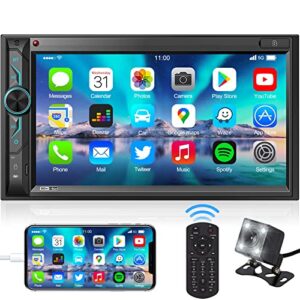 double din car stereo with bluetooth: 7inch hd car multimedia receiver – car audio mp5 player | lcd capacitive touchscreen | phonelink | backup camera | usb/sd/ aux input | am fm car radio | swc