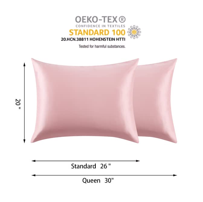 Jadebeads 100% Pure Mulberry Silk 22Momme Luxurious Pillowcase for Hair and Skin Grade 6A Pink Silk Pillowcase Anti Acne & Anti Aging Silk Pillow Case with Zipper (Queen30 x 20", 1 Pack)