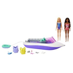 barbie mermaid power playset with 2 dolls & 18-inch floating boat with see-through bottom, 4 seats & accessories, toy for 3 year olds & up