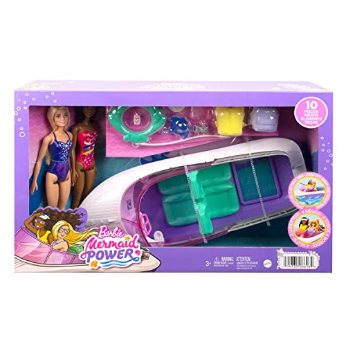 Barbie Mermaid Power Playset with 2 Dolls & 18-inch Floating Boat with See-Through Bottom, 4 Seats & Accessories, Toy for 3 Year Olds & Up