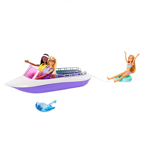 Barbie Mermaid Power Playset with 2 Dolls & 18-inch Floating Boat with See-Through Bottom, 4 Seats & Accessories, Toy for 3 Year Olds & Up