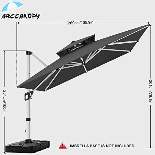 ABCCANOPY 9FT Cantilever Patio Umbrella Double Top Square Umbrella Outdoor Offset Umbrella with 360° Rotation,Dark Gray