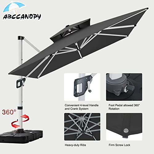 ABCCANOPY 9FT Cantilever Patio Umbrella Double Top Square Umbrella Outdoor Offset Umbrella with 360° Rotation,Dark Gray