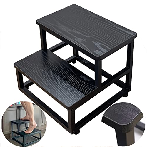 YAKANJ Step Stools for Adults Kids, Heavy Duty Sturdy Metal Frame Hold Up to 500 Lbs Capacity for Kitchen Bathroom Bedroon -Black