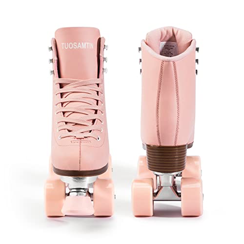 Tuosamtin Roller Skates for Women/Youth with Height Adjustable stoppers Retro Quad Roller Skates for Outdoor and Indoor (7, Pink)