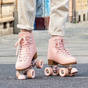 Tuosamtin Roller Skates for Women/Youth with Height Adjustable stoppers Retro Quad Roller Skates for Outdoor and Indoor (7, Pink)