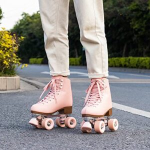 Tuosamtin Roller Skates for Women/Youth with Height Adjustable stoppers Retro Quad Roller Skates for Outdoor and Indoor (7, Pink)