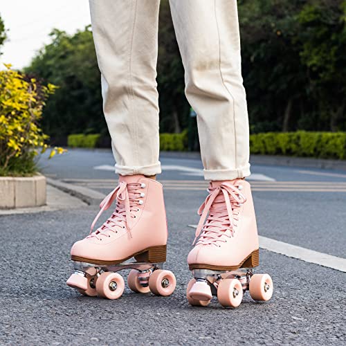 Tuosamtin Roller Skates for Women/Youth with Height Adjustable stoppers Retro Quad Roller Skates for Outdoor and Indoor (7, Pink)