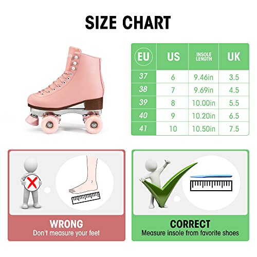 Tuosamtin Roller Skates for Women/Youth with Height Adjustable stoppers Retro Quad Roller Skates for Outdoor and Indoor (7, Pink)