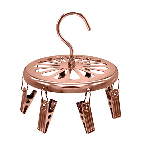 Drying Rack Portable Laundry Clothes Hanger Golden Stainless Steel Round Hanging with 8 Clips for Drying Socks, Hat, Pants, Baby Clothes, Bras, Masks, Underwear, Scarf, Gloves Hanger -Rose Gold