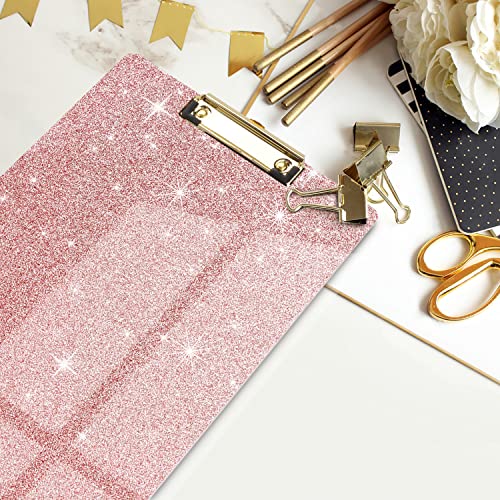 WAVEYU Acrylic Clipboard, Glitter Pink Clipboard for Women Girls, Stardard Letter Size Clipboard with Low Profile Gold Clip Designed for Classroom School and Office Use, A4 Size 12.5" x 9", Rose Gold