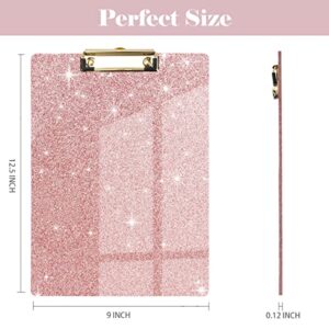 WAVEYU Acrylic Clipboard, Glitter Pink Clipboard for Women Girls, Stardard Letter Size Clipboard with Low Profile Gold Clip Designed for Classroom School and Office Use, A4 Size 12.5" x 9", Rose Gold