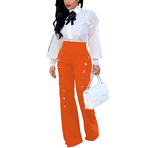 PINSV Women's Stretchy Bootcut Pull On Dress Pants Business Casual Work Pants Orange L