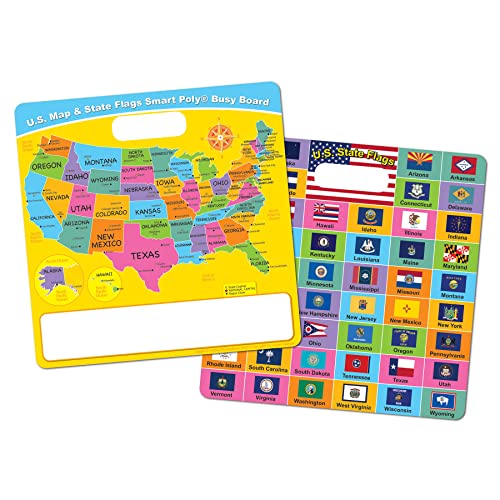 Ashley Productions Smart Poly Educational Activity Busy Board, Dry Erase with Marker, 10-3/4" x 10-3/4", US Map/State Flags