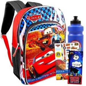 disney cars backpack for kids - 16" cars backpack featuring lightning mcqueen and mater, water bottle, disney cars tattoos, and beach kids superhero door hanger (cars backpack for toddlers)