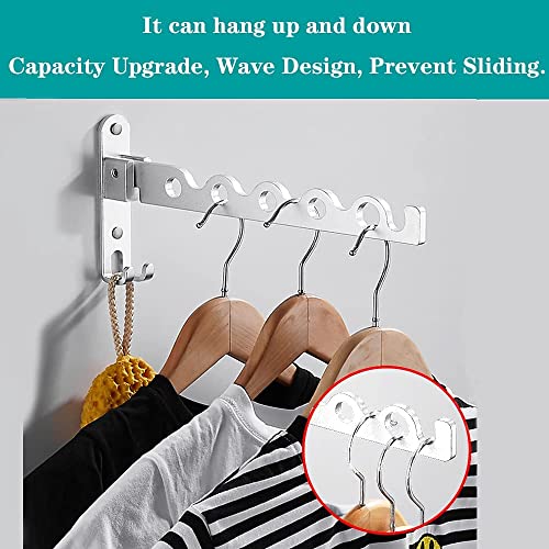 JSKRL Wall Mounted Clothes Drying Rack, Folding Laundry Drying Rack,2 Racks with Rod (Silver), Suitable for Bathroom Balcony Wardrobe Laundry Room.