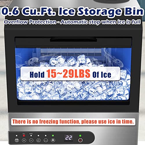 Commercial Ice Maker, 100LBS/24H Under Counter Ice Maker Machine w/Large Ice Bin, 45 Ice Cubes/Cycle, 2 Water Inlet Modes, Self Clean, 24H Timer, Freestanding Ice Machine for Bar, Coffee Shop