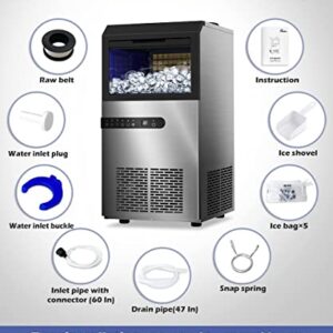 Commercial Ice Maker, 100LBS/24H Under Counter Ice Maker Machine w/Large Ice Bin, 45 Ice Cubes/Cycle, 2 Water Inlet Modes, Self Clean, 24H Timer, Freestanding Ice Machine for Bar, Coffee Shop