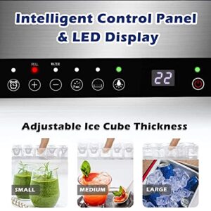 Commercial Ice Maker, 100LBS/24H Under Counter Ice Maker Machine w/Large Ice Bin, 45 Ice Cubes/Cycle, 2 Water Inlet Modes, Self Clean, 24H Timer, Freestanding Ice Machine for Bar, Coffee Shop