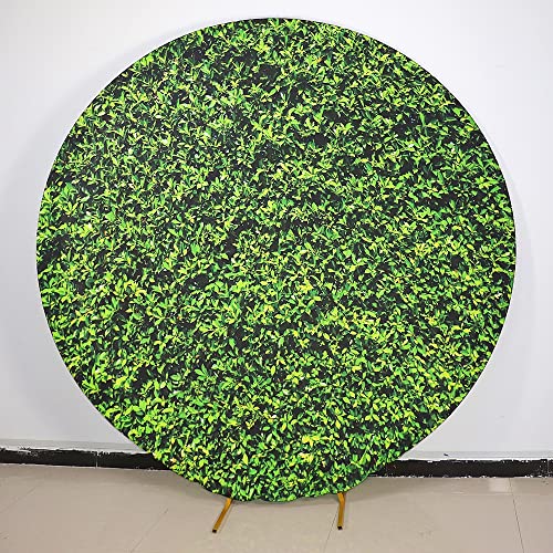 Canessioa 7.2x7.2ft Green Leaf Round Backdrop Cover Nature Greenery Leaves Wall Round Backdrop Spring Easter Party Baby Shower Bridal Shower Wedding Birthday Party Circle Backdrop Cover Polyester