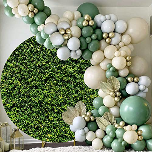 Canessioa 7.2x7.2ft Green Leaf Round Backdrop Cover Nature Greenery Leaves Wall Round Backdrop Spring Easter Party Baby Shower Bridal Shower Wedding Birthday Party Circle Backdrop Cover Polyester