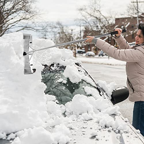 GYMAX Snow Roof Rake, 4.8-20FT Extendable Aluminum Roof Rake with Built-in Wheels, Anti-Slip Handle & 25”Wide Blade, Snow Shovel for House Roof Snow Removal, Leaves, Dribs