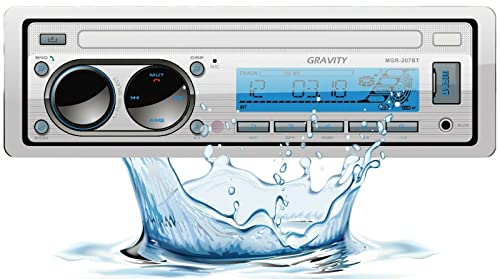 Gravity MGR-207BT 200W A2DP True Marine Stereo AM FM Radio Media Player Receiver with Bluetooth for Boat, ATV, RV, Car, Motorcycle