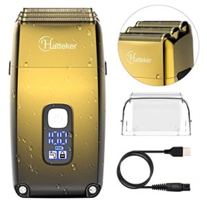 hatteker foil head shaver triple blades shaver electric shaver razor for men close bald head barber shaver trimmer waterproof wet & dry, cordless, gold