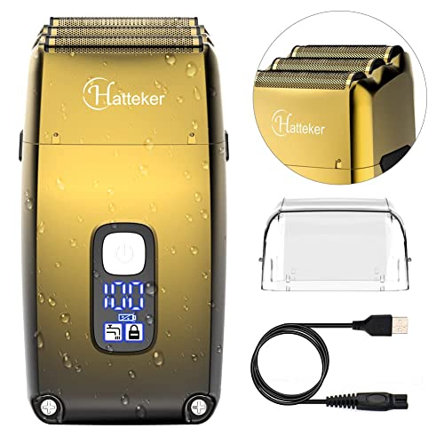 Hatteker Foil Head Shaver Triple Blades Shaver Electric Shaver Razor for Men Close Bald Head Barber Shaver Trimmer Waterproof Wet & Dry, Cordless, Gold