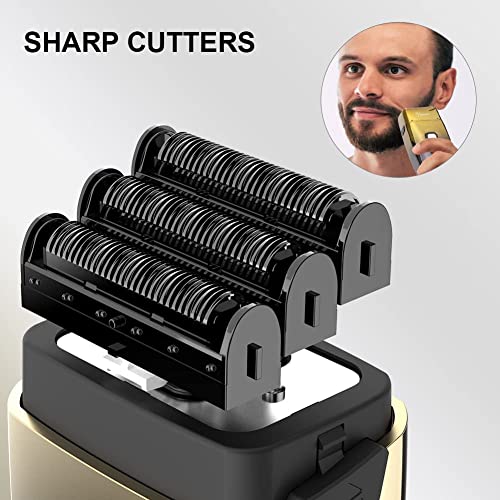 Hatteker Foil Head Shaver Triple Blades Shaver Electric Shaver Razor for Men Close Bald Head Barber Shaver Trimmer Waterproof Wet & Dry, Cordless, Gold