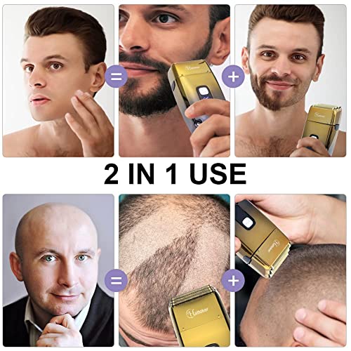 Hatteker Foil Head Shaver Triple Blades Shaver Electric Shaver Razor for Men Close Bald Head Barber Shaver Trimmer Waterproof Wet & Dry, Cordless, Gold