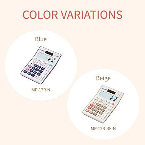 Casio MP-12R-BE-N Remainder Calculator with 12 Digits, Days & Time Calculation, Mini Just Type, Beige, Eco Mark Certified