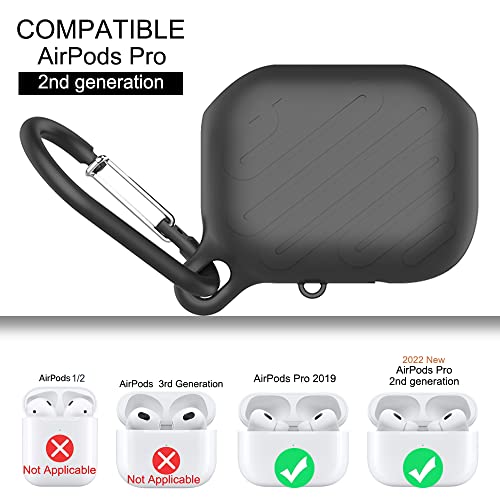 Waterproof case for AirPods Pro 2nd Generation and AirPods pro case Anti-Lost, Wireless Charging, LED Light Visible（blacknight）