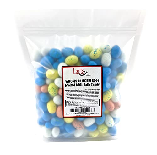 LaetaFood WHOPPERS ROBIN EGGS Malted Milk Balls Candy (2 Pound Bag)