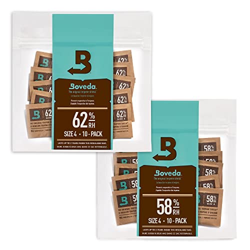 Boveda Supply Starter Kit - RH 2-Way Humidity Control – All In One Humidity Control - Keep Item’s Fresh - Contains: 58% & 62% Humidity Packs – For Glass & Humidor – Size 4-20 Count Resealable Bag