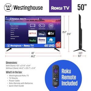 Westinghouse Roku TV - 50 Inch Smart TV, 4K UHD LED TV with Wi-Fi Connectivity and Mobile App, Flat Screen TV Compatible with Apple Home Kit, Alexa and Google Assistant