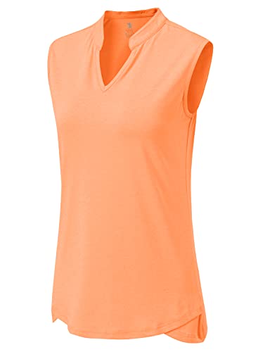 BGOWATU Women's Golf Polo T-Shirts Sleeveless V Neck Collarless Tennis Shirts UV Protection Quick Dry Lightweight Orange S