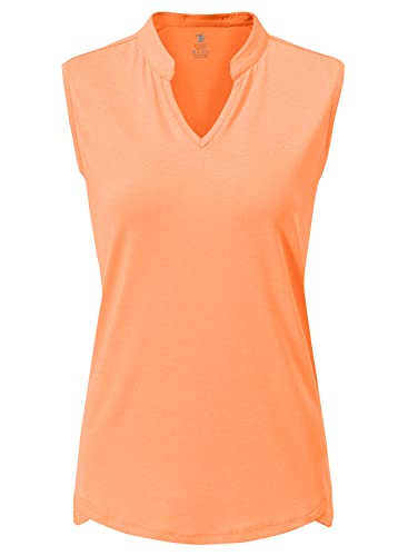 BGOWATU Women's Golf Polo T-Shirts Sleeveless V Neck Collarless Tennis Shirts UV Protection Quick Dry Lightweight Orange S