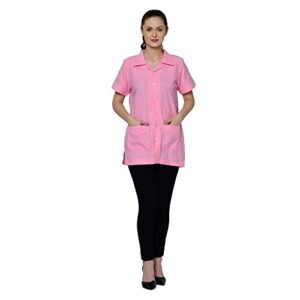 fashtastic professional pink lab coat for women and men, short-sleeve, unisex (small)