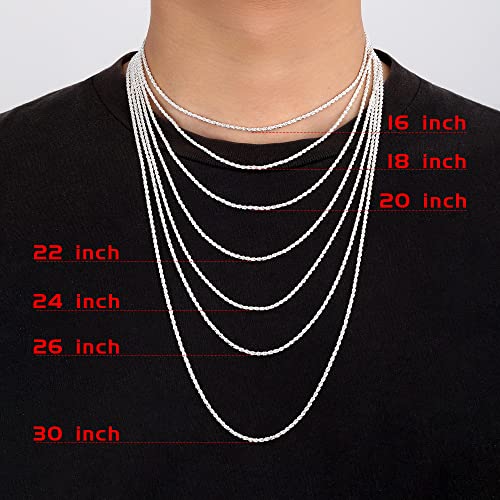 OCHCOH Sterling Silver Clasp Rope Chain for Men, 20 Inch Sterling Silver Clasp Chain Necklace Chains for Men 2.5mm Diamond Cut Mens Silver Chain Necklace Mens Jewelry Rope Chains for Mens Gifts