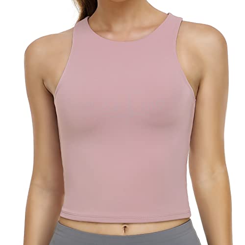 Colorfulkoala Women's Tank Tops Body Contour Sleeveless Crop Double Lined Yoga Shirts (M, Pale Pink)