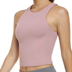 Colorfulkoala Women's Tank Tops Body Contour Sleeveless Crop Double Lined Yoga Shirts (M, Pale Pink)