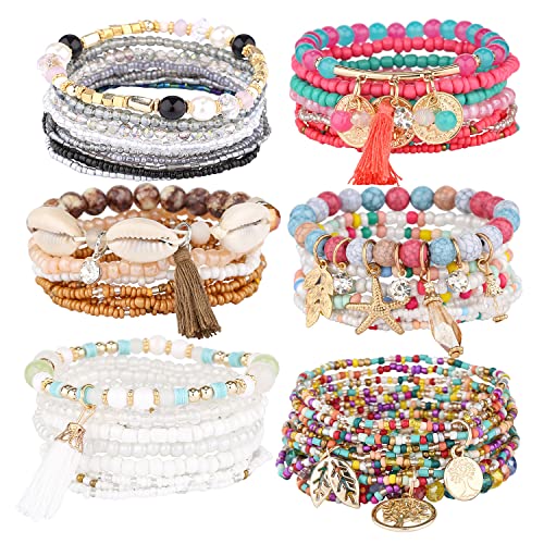 iYours 6 sets Bohemian Multilayer tassels bracelet Handmade Wrap Bracelets Bangle Jewelry Bracelets for Women (6PCS-A)