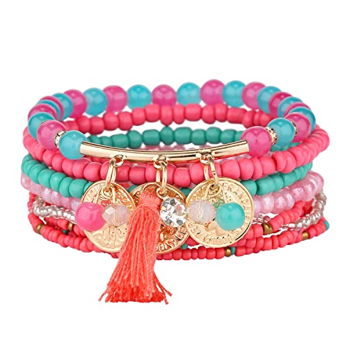 iYours 6 sets Bohemian Multilayer tassels bracelet Handmade Wrap Bracelets Bangle Jewelry Bracelets for Women (6PCS-A)